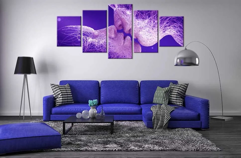 Pětidílný obraz Polibek Purple Velikost (šířka x výška): 150x70 cm