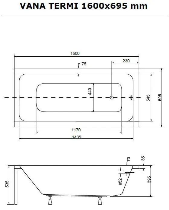 Olsen Spa Termi 170 x 70 cm OLVTER17+OLVPINOZ vana vč. nožiček