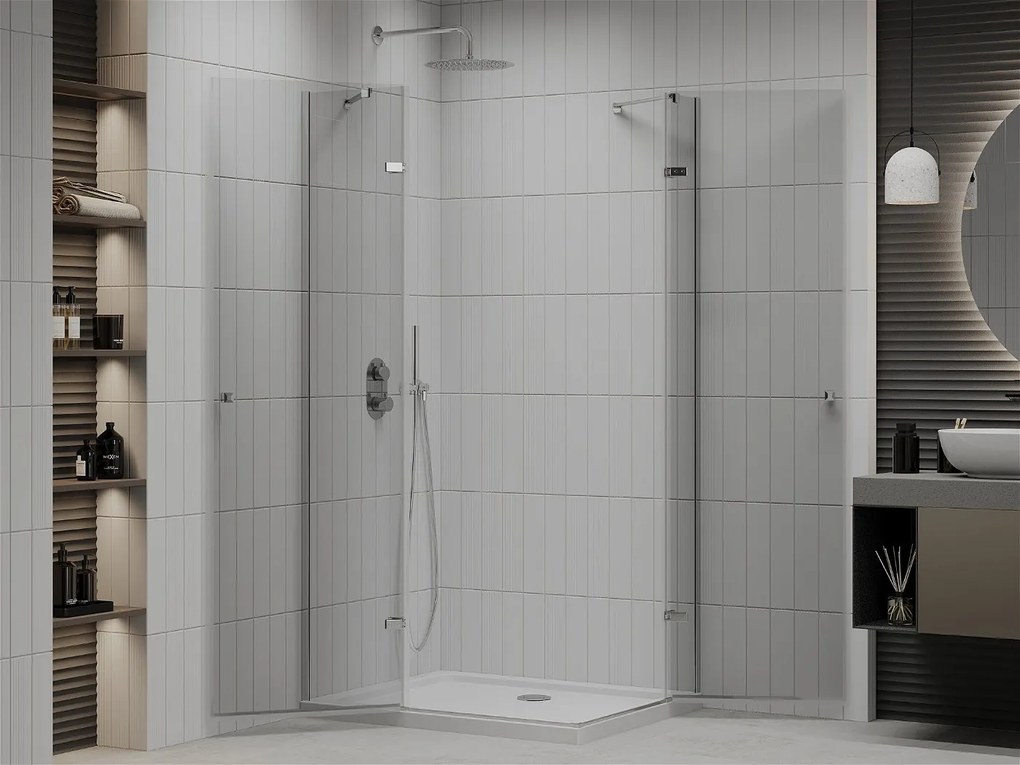 Mexen Roma Duo, sprchový kout 90 (dveře) x 80 (dveře) cm, 6mm čiré sklo, chromový profil + sprchová vanička, 854-090-080-01-02-4010