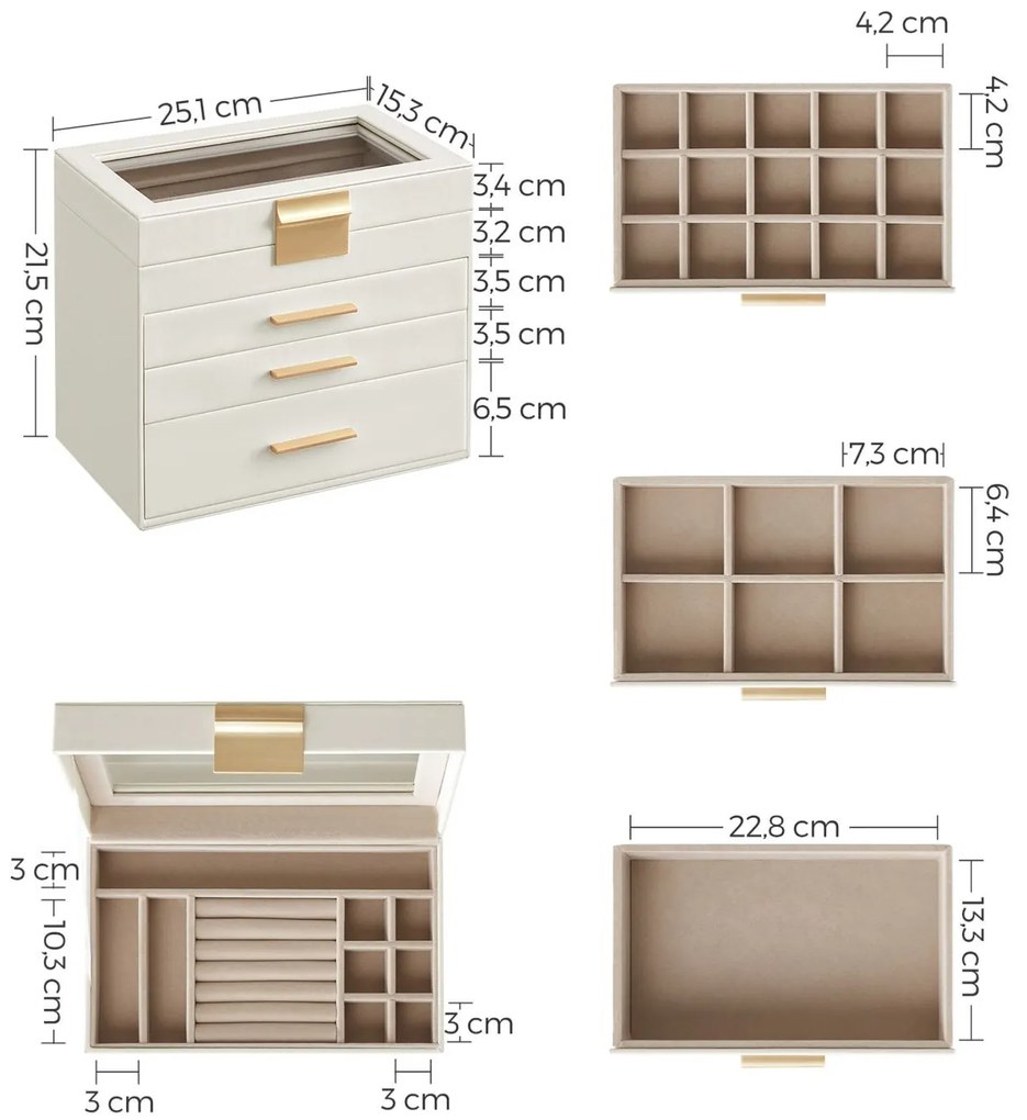 Šperkovnice Eliza, 15,3x25,1x21,5 cm, bílá