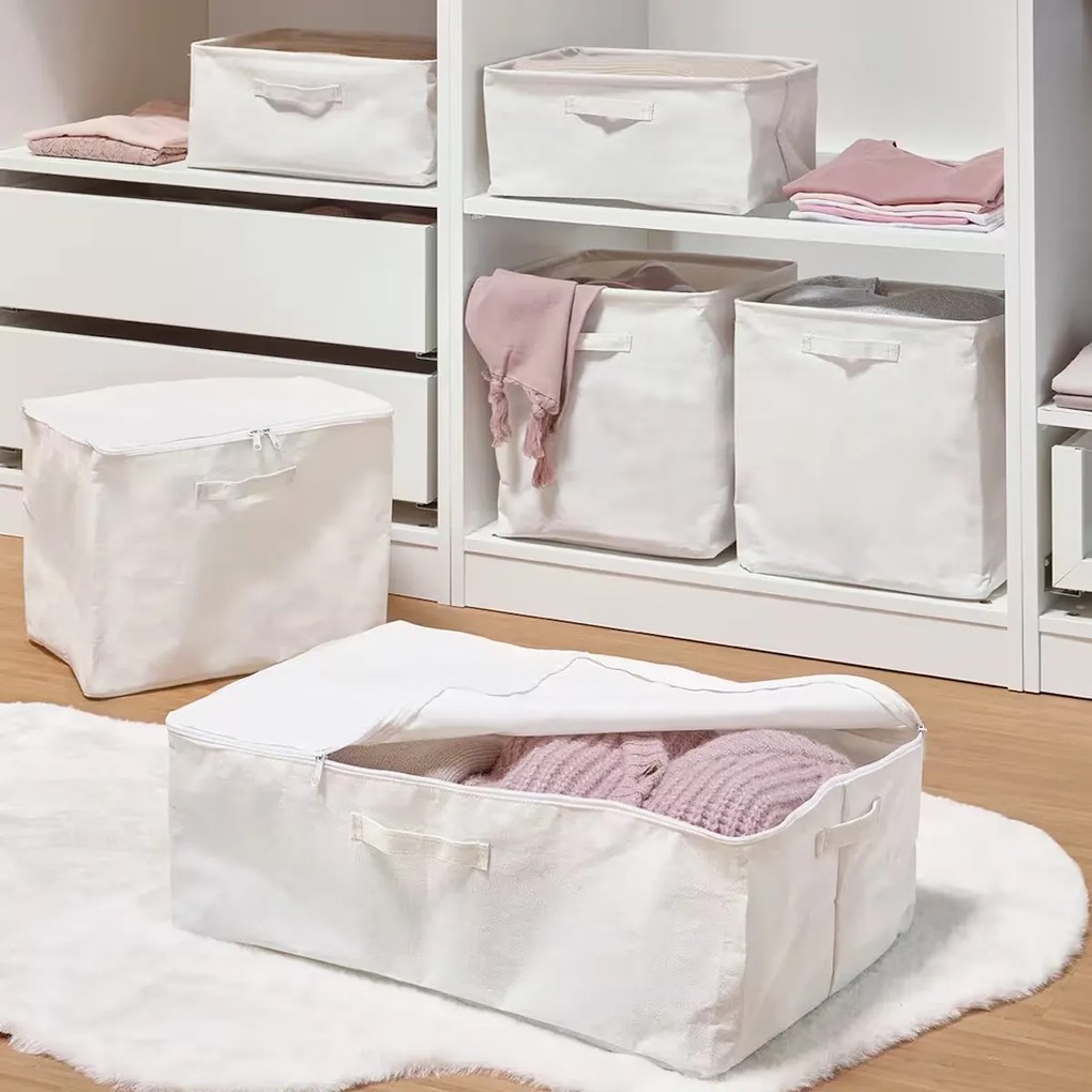 Zeller Present Úložný textilní box se zipem na uložení textilu CREAM, 60 × 39 × 18 cm