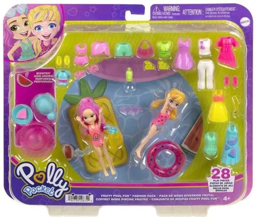 Mattel polly pocket pidi svět do kapsy: velký módní balíček panenek ovocný bazén