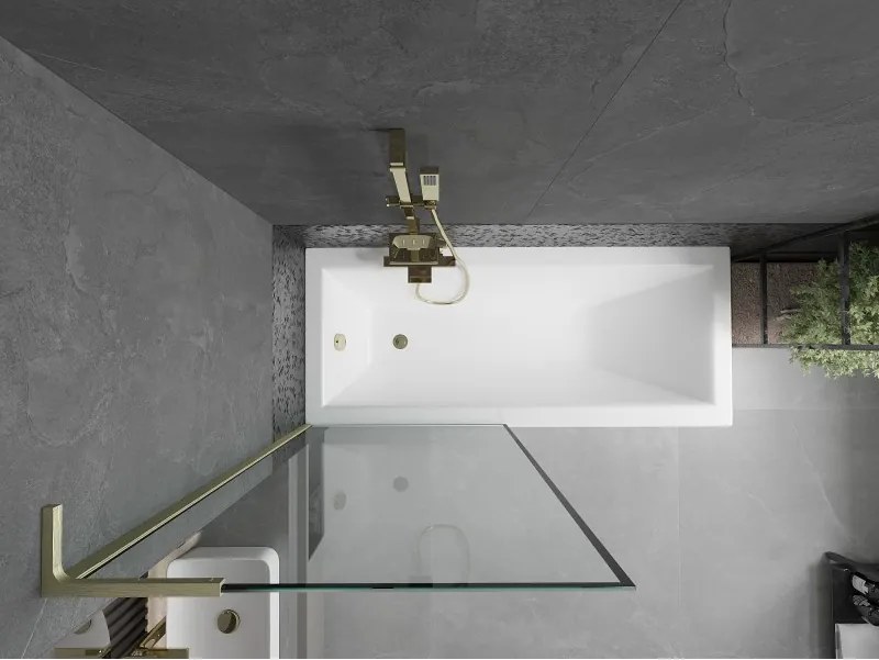 Mexen Next L, 1-křídlová vanová zástěna 80 x 150 cm, 6mm čiré sklo-černý vzor, zlatý matný profil, 895-080-000-03-70-55