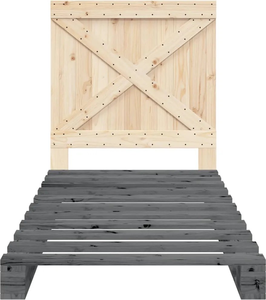 Rám postele s čelem šedý 90 x 200 cm masivní borové dřevo 3281580