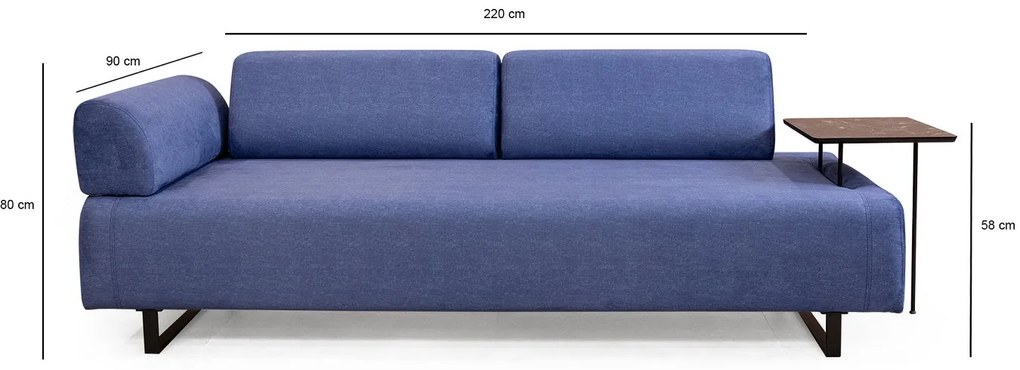 Rozkládací sedačka s odkládacím stolkem Vinaya 220 cm modrá