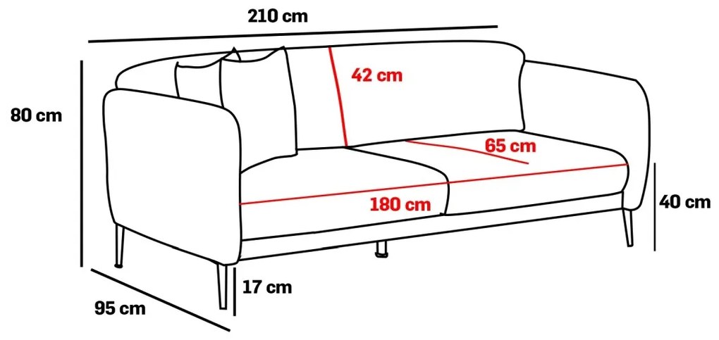 Atelier del Sofa 3-místná pohovka Simena - Grey, Šedá, Zlatá