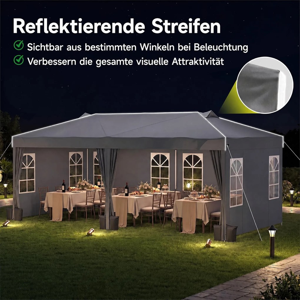 Costway Pavilon výškově nastavitelný párty stan s 6 bočními stěnami a šedými