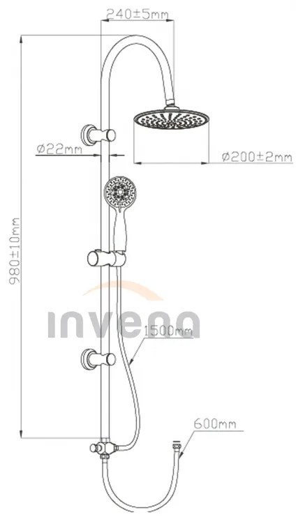 Invena Egina, sprchový sloup se 4-funkční ruční a hlavovou sprchou, chromová, INV-AU-13-001-C