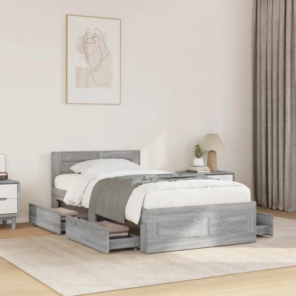 Rám postele s čelem betonově šedý 90 x 200 cm kompozitní dřevo 3295586