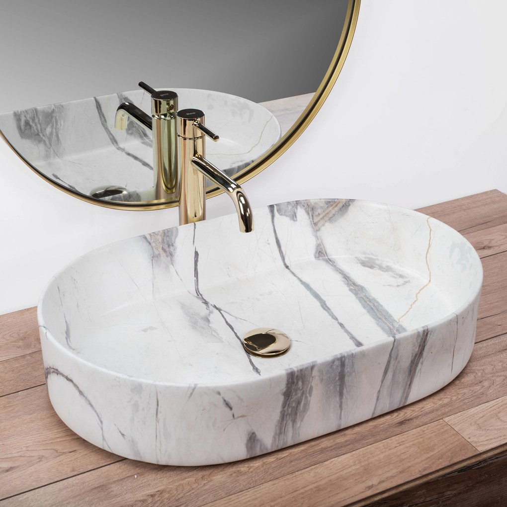 Rea Nadia Sand, umyvadlo na desku 60x38x13 cm, imitace kamene Sand, REA-U5800