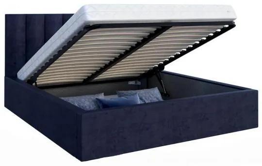 Luxusní postel COLORADO 140x200 s kovovým zdvižným roštem TMAVĚ MODRÁ