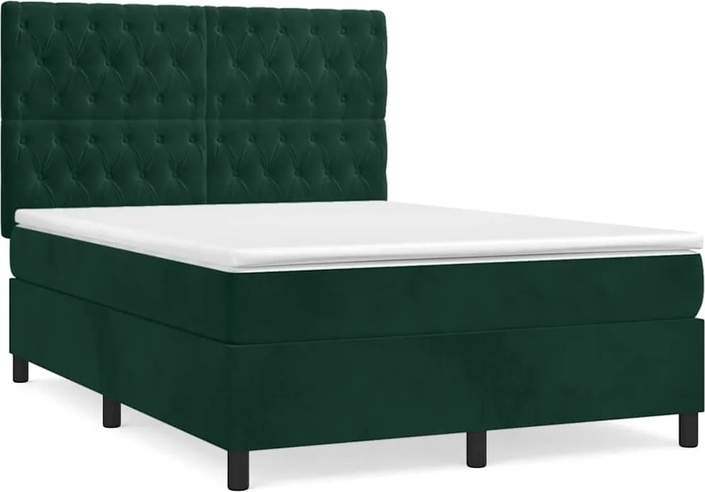 Box spring postel s matrací tmavě zelená 140x200 cm samet 3143208