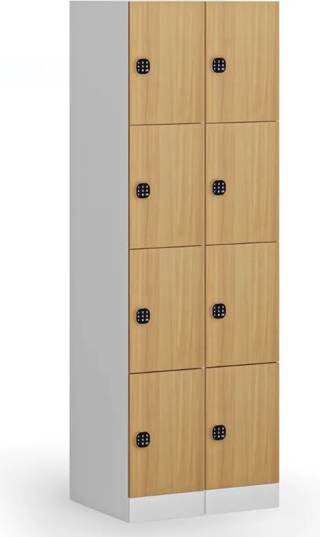 Šatní skříňka S1 s úložnými boxy, 4 boxy, 1850 x 300 x 500 mm, kódový zámek, laminované dveře, buk