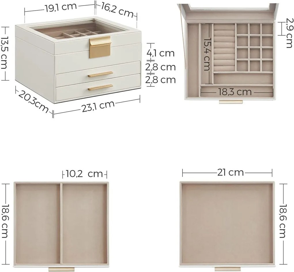 Šperkovnice Elegant, 23,1x13,5x20,3 cm, bílá/béžová