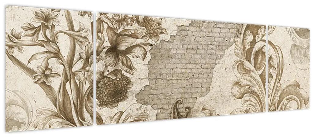 Obraz - Zeď s květy (170x50 cm)