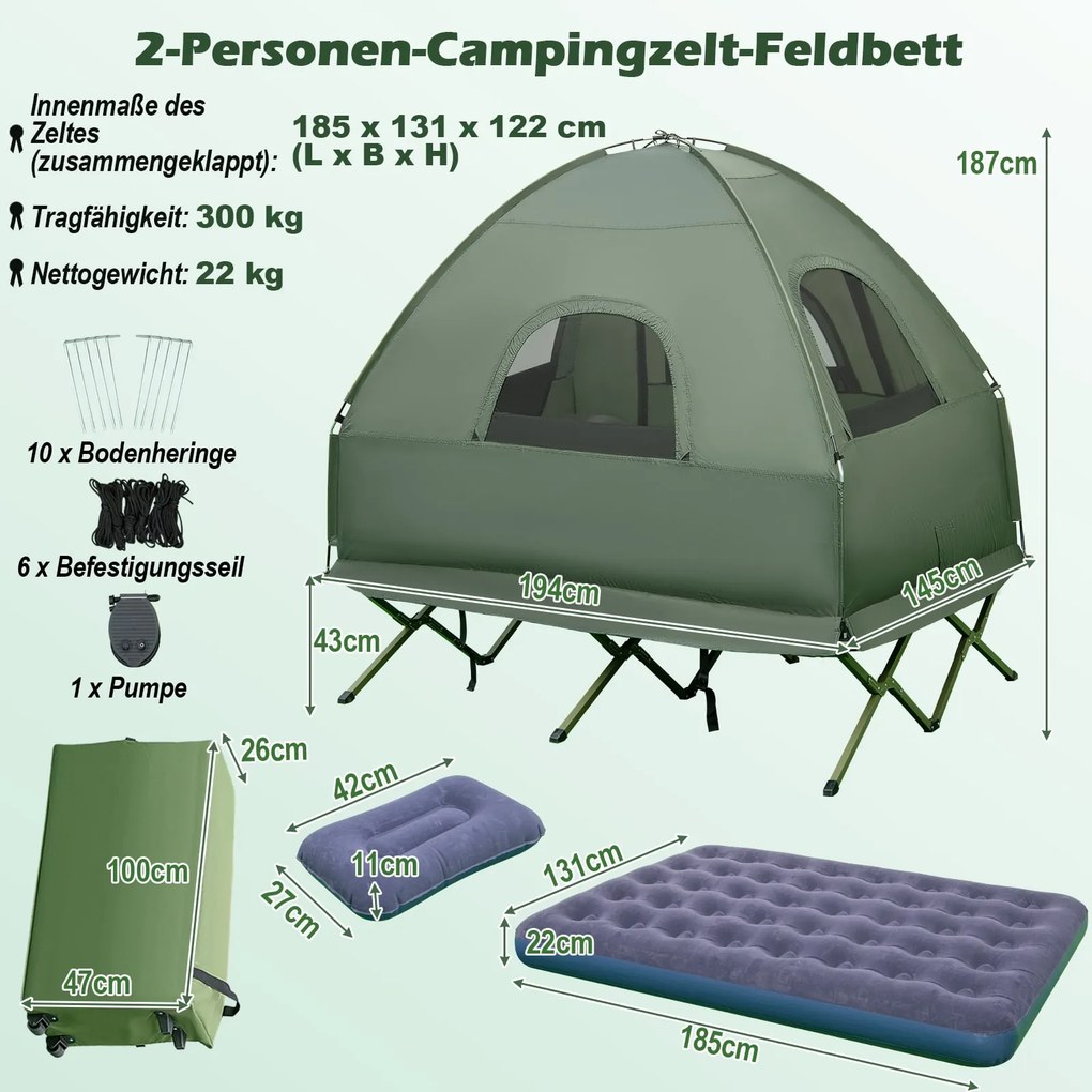 Costway 5 v 1 Camping Stan Camp Bed for 2 People Nafukovací matrace Polštář