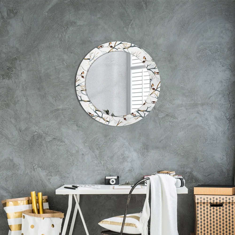 Kulaté dekorativní zrcadlo Větve vrabců ptáků fi 60 cm