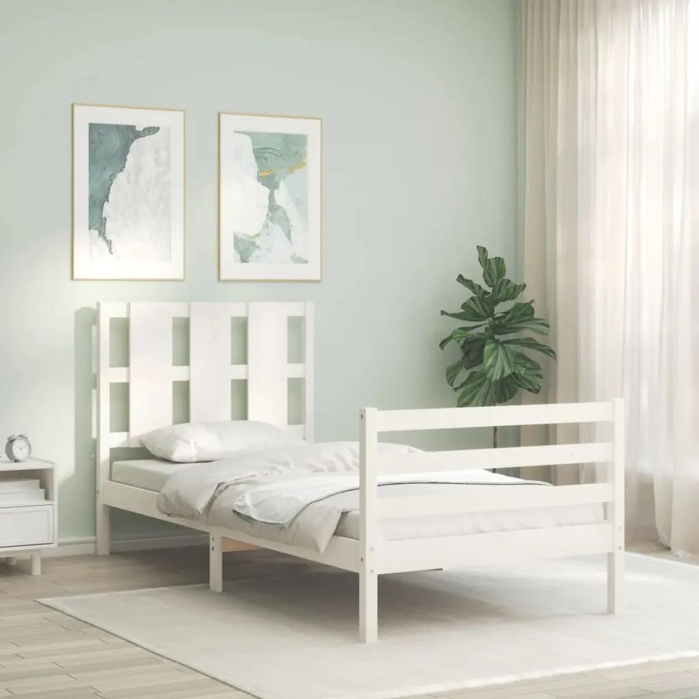 Rám postele s čelem bílý 100 x 200 cm masivní dřevo,  3194107