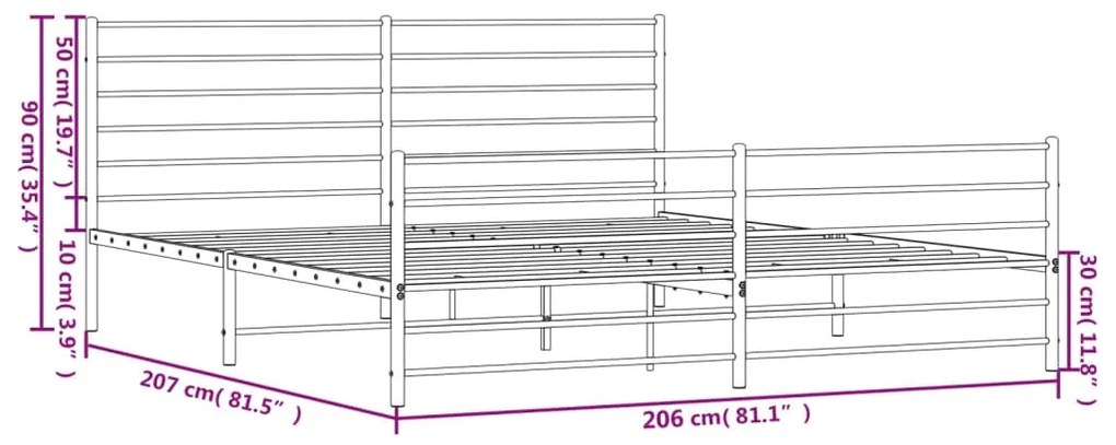 Kovový rám postele s hlavovým a nožním čelem bílý 200 x 200 cm - Default Title