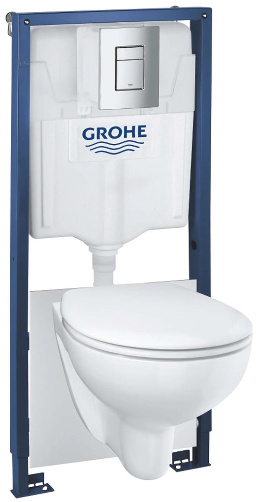 Grohe Solido - Set předstěnové instalace, klozetu Bau Ceramic a sedátka softclose, tlačítko Skate Cosmopolitan, chrom 39586000