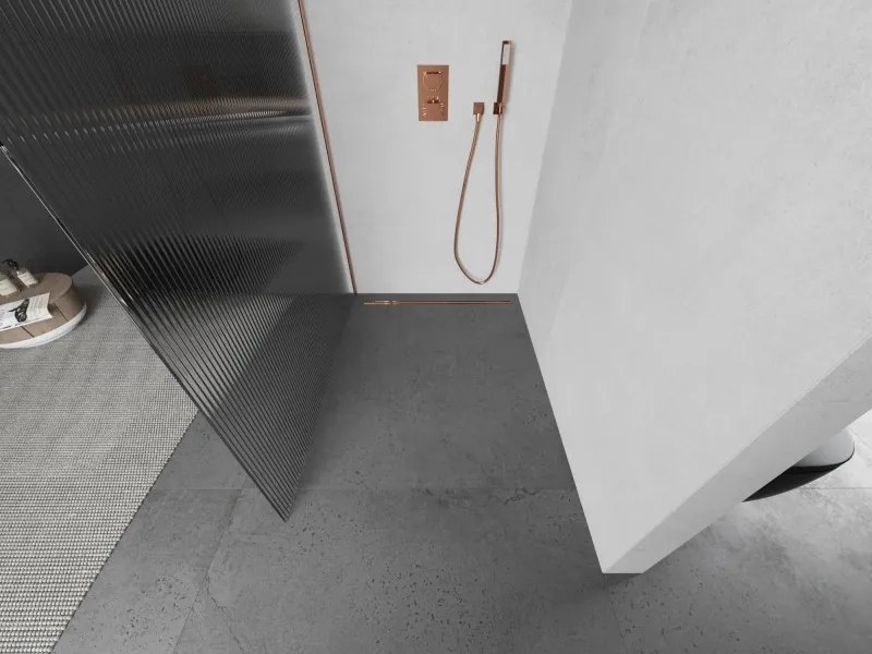 Mexen Kioto L, sprchová zástěna Walk-In 100 x 200 cm, 8mm sklo s žebrovým vzorem, měděný matný profil, 800-100-103-65-09