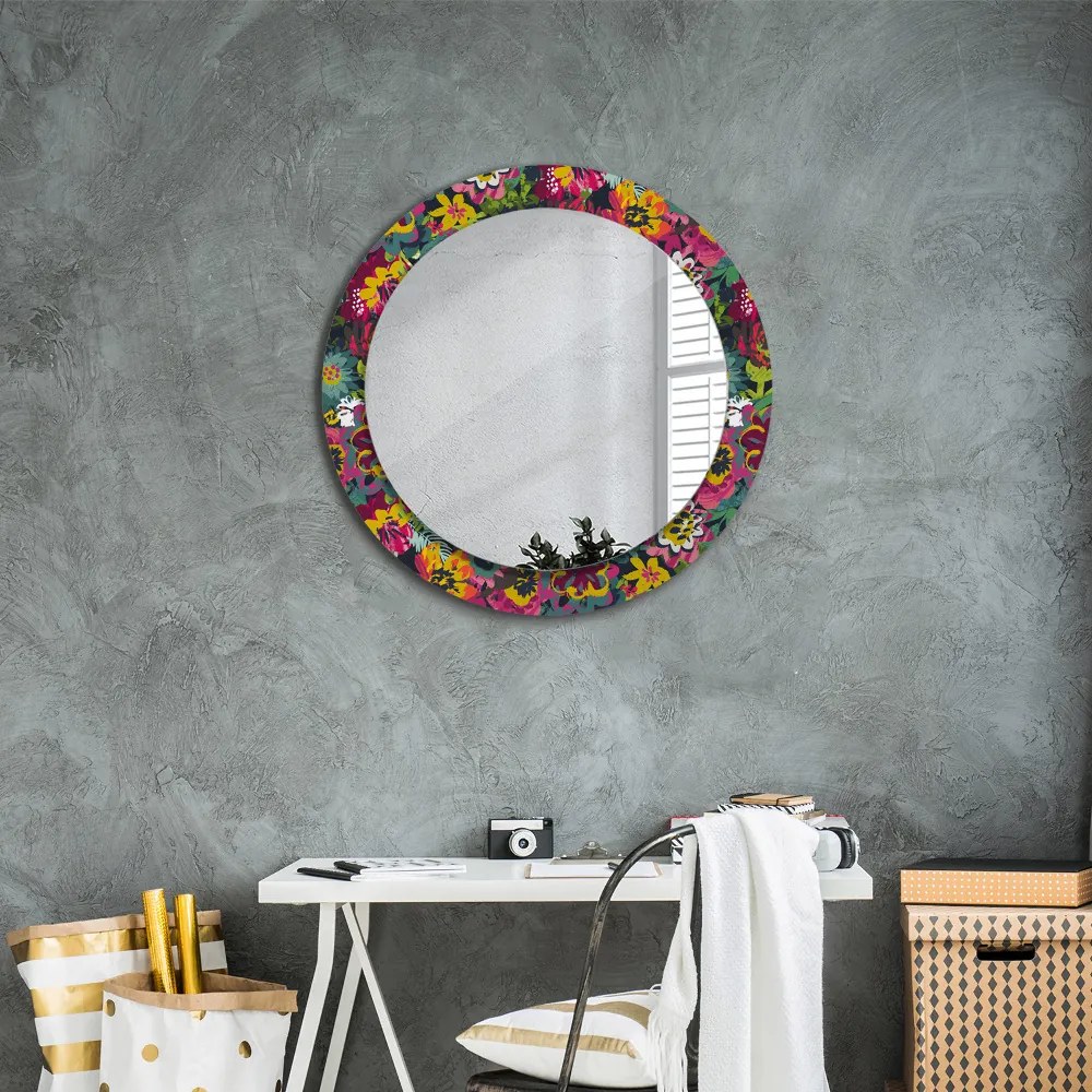 Kulaté dekorativní zrcadlo Ručně -nakládané květiny fi 70 cm