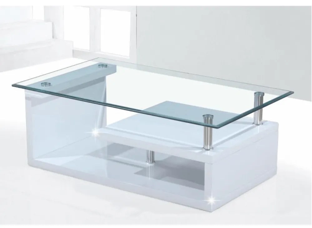 TEMPO Konferenční stolek, sklo/bílá extra vysoký lesk HG, JULIEN