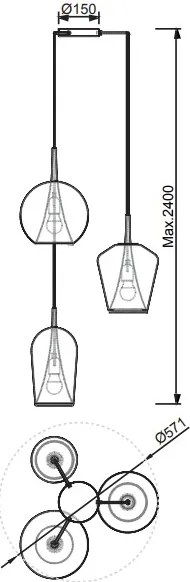 Mantra Elsa, závěsné svítidlo se třemi závěsy čirá/bronz/chrom 3xE27, průměr 57,1cm
