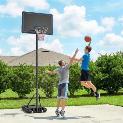 SPORTNOW volně stojící basketbalový koš s výškově nastavitelným stojanem 1,35–3,05 m, s kolečky, zátěžovou základnou a pískovým vakem, modrý