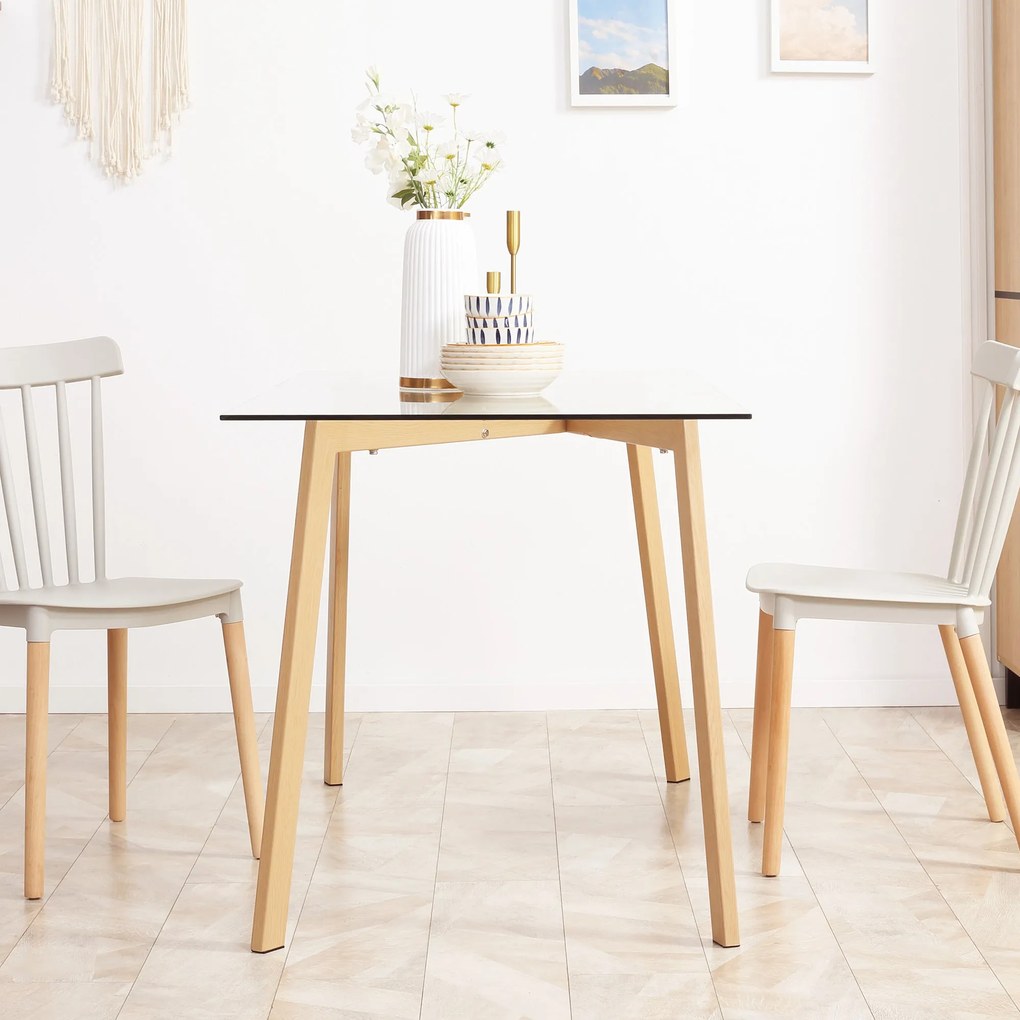 HOMCOM Jídelní stůl pro 4 osoby Moderní kuchyňský stůl s tvrzeným sklem a ocelovými nohami se dřevěným efektem pro obývací pokoj 120x60x76 cm Čirý