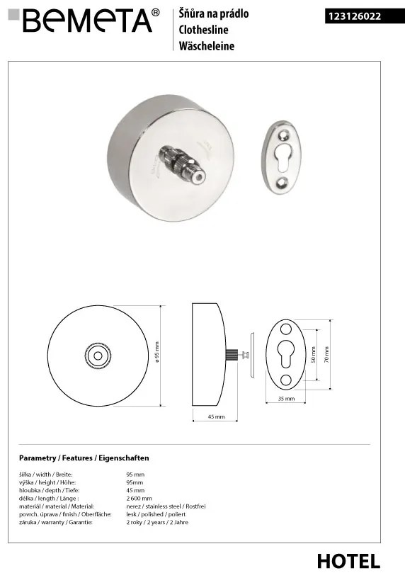 Bemeta Design Šňůra na prádlo, 3000 mm -