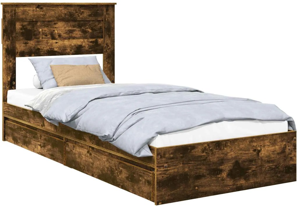 Postel s úložným prostorem se zásuvkou Kouřový dub 100 x 200 cm 3409936