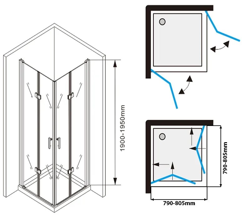 BPS-koupelny Čtvercový sprchový kout HYD-SK08B 80x80 černá/transparent + vanička HYD-SSV-ST02A černá