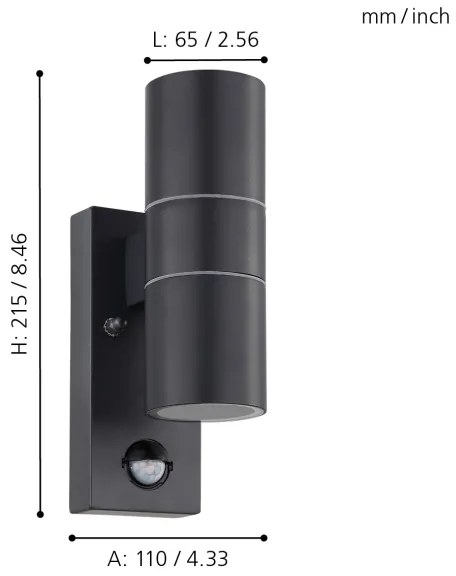 Eglo 32899-LED Venkovní nástěnné svítidlo se senzorem RIGA 5 2xGU10/3W/230V IP44