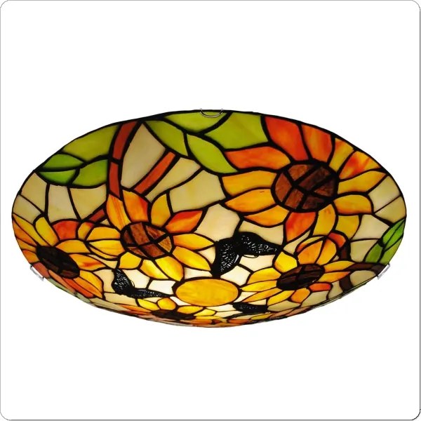 Tiffany stropnice, motiv slunečnice, materiál kov, sklo
