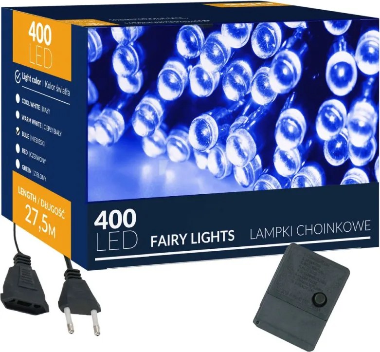 LED světelný řetěz - 27,5m, 400LED, 8 funkcí, modrá