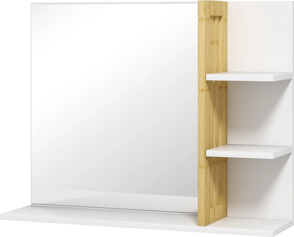 HOMCOM Moderní Zrcadlo do Koupelny - Obdélníkové Nástěnné Zrcadlo se 4 Úložnými Policemi 45x15x58.5 cm Bílá | Aosom