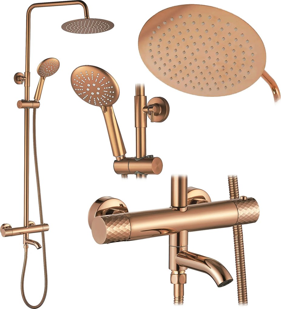 Rea Lungo Diamond, sprchový set s termostatem, měděná lesklá, REA-P3300