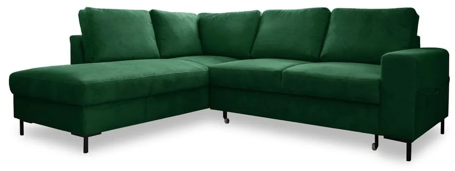 Tmavě zelená manšestrová rozkládací rohová pohovka (levý roh) Lofty Lilly – Miuform