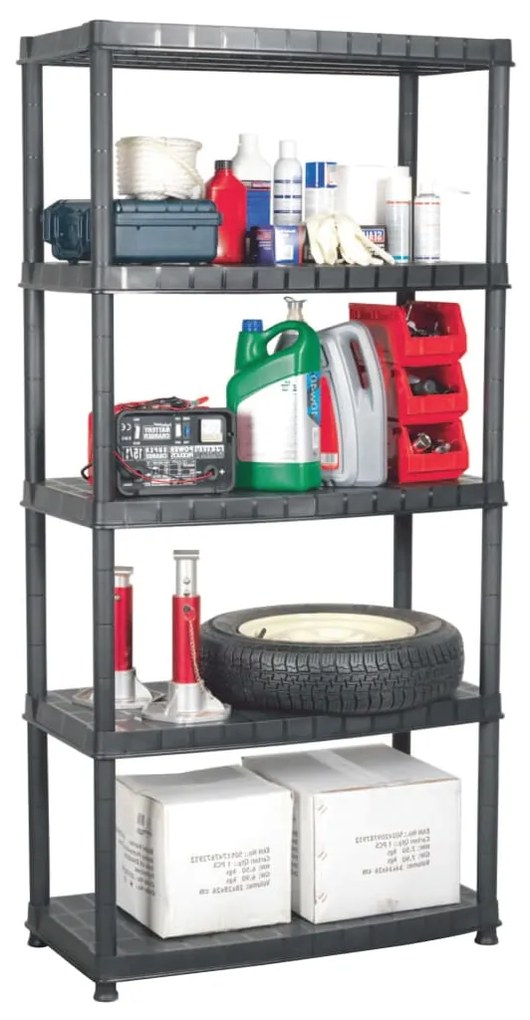 Úložný regál 5patrový černý 85 x 40 x 185 cm plast