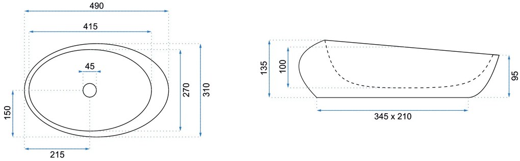 Keramické umyvadlo na desku REA ROXY přírodní kámen