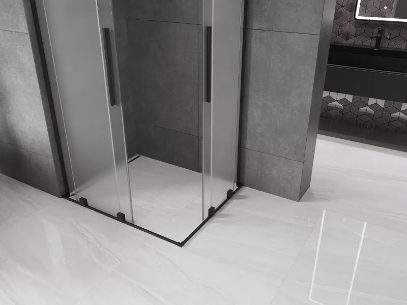 Mexen Velar L Duo, sprchový kout s posuvnými dveřmi 90 x 80 cm, 8mm sklo námraza, černá matná, 871-090-080-02-33-70