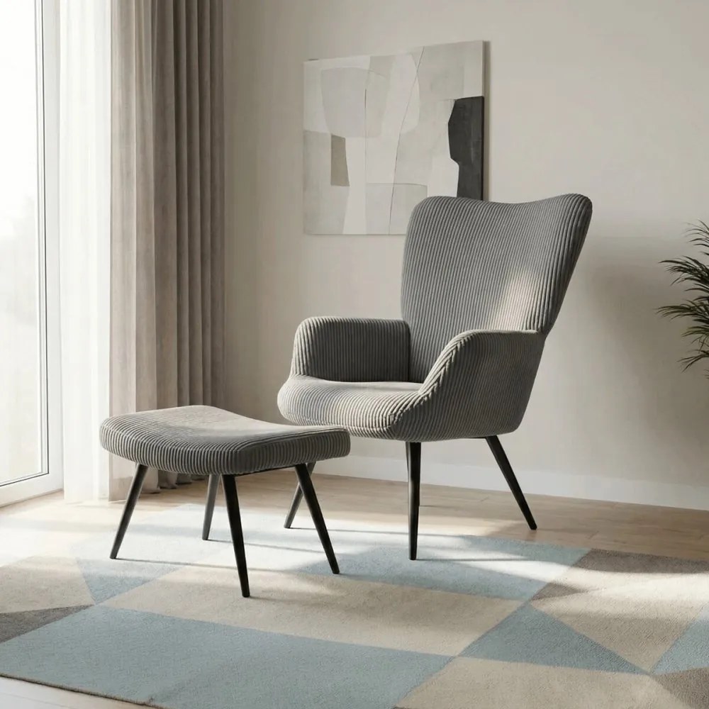 Relaxační křeslo AK-L7285 GREY6, manšestrová látka, šedá (70 x 81) cm