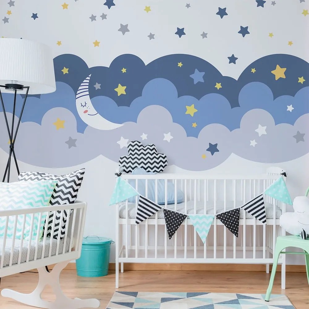 Nástěnná samolepka Ambiance Scandinavian Clouds With Stars And Moon