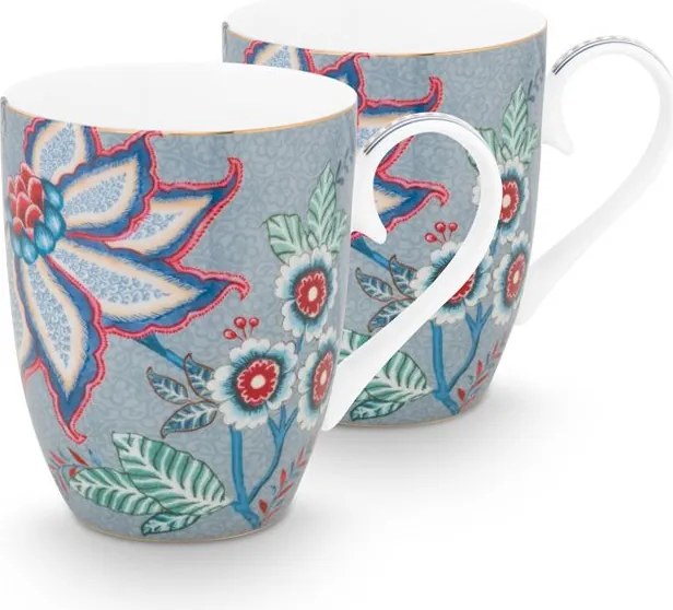 Pip Studio Flower Festival sada 2 hrnků 350ml, modrá (Sada 2 hrnků v dárkovém balení )