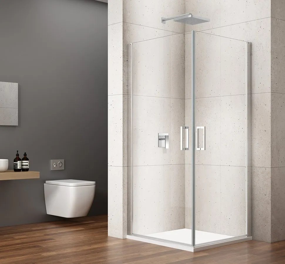 Gelco LORO čtvercový sprchový kout 90 x 90 x 200 cm rohový vstup jednokřídlé chrom čiré sklo GN4990-01