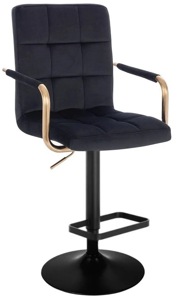 LuxuryForm DESIGN Barová židle VERONA GOLD VELUR na černé kulaté podstavě - černá