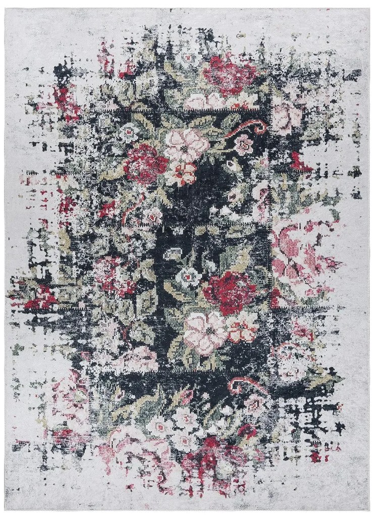 Dywany Łuszczów, Kusový koberec ANDRE Flowers 1816D, 160x220, černobílá, chodba / předsíň