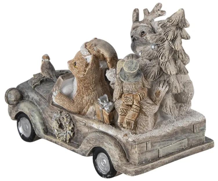 Vánoční dekorativní soška pejsků a kočičkou v autě se stromečkem – 16x8x11 cm