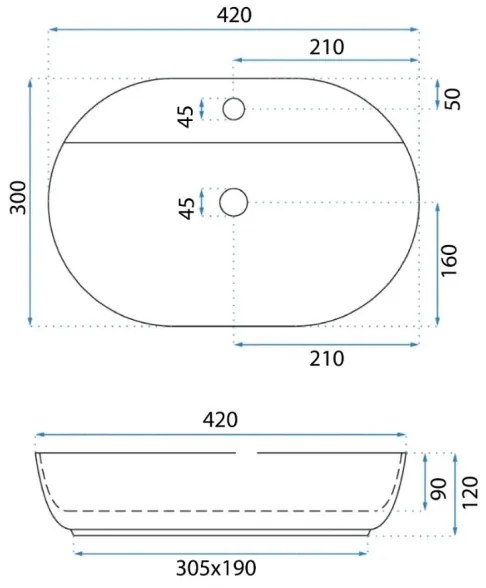 REA-U6617 - Umyvadlo na desku AURA 30x42 cm keramika/lesklá bílá